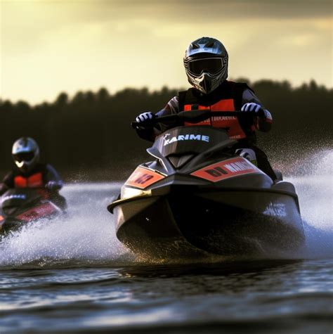 Duas Pessoas Em Um Jet Ski Na água Com A Palavra Z Escrita Foto Premium