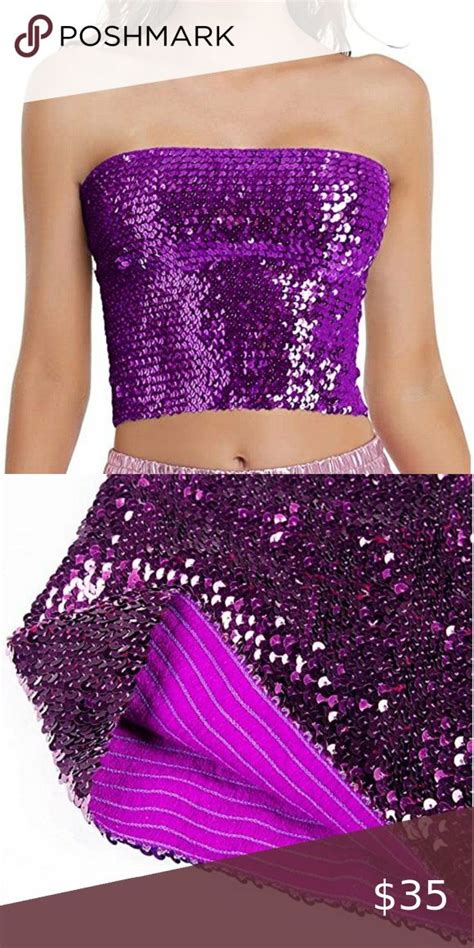 Womens Sparkly Sequin Mermaid Crop Tops Purple Mermaid Crop Top