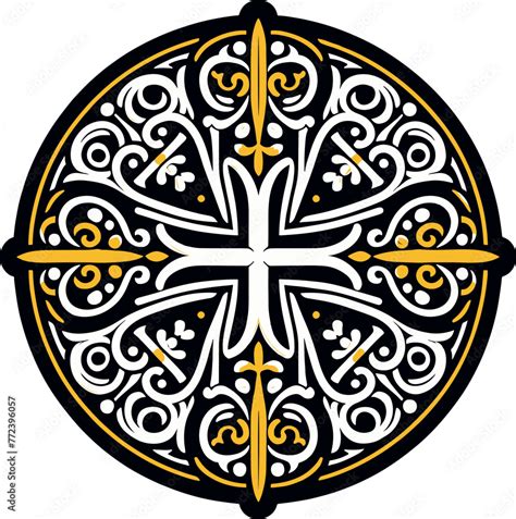 Vector Illustration Of An Ornamental Christian Cross Featuring A