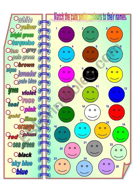 Cute Smiley Colours Matching Fully Editable Esl Worksheet By