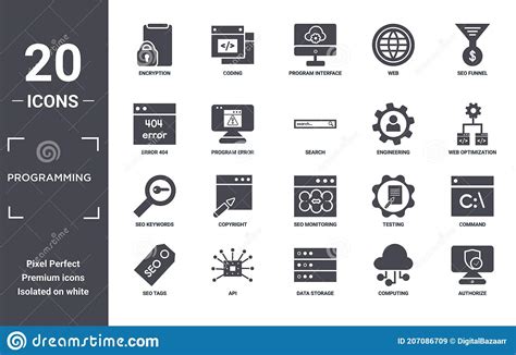 Programming Icon Set Include Creative Elements As Encryption Seo Funnel Engineering Seo
