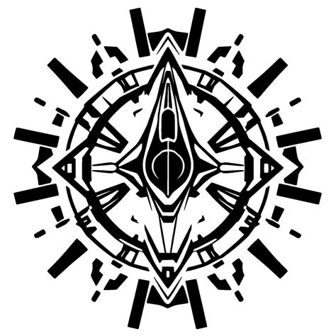 Intricate Black And White Geometric Starburst With A Central Angular Futuristic Symbol