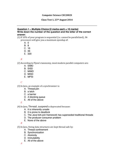 Csc S Test Solutions Studocu