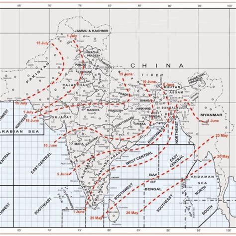 Normal Dates Of Onset And Advance Of Southwest Monsoon Over India