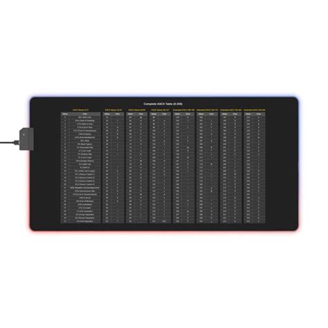 ultimate ascii table reference led gaming mouse pad for coders