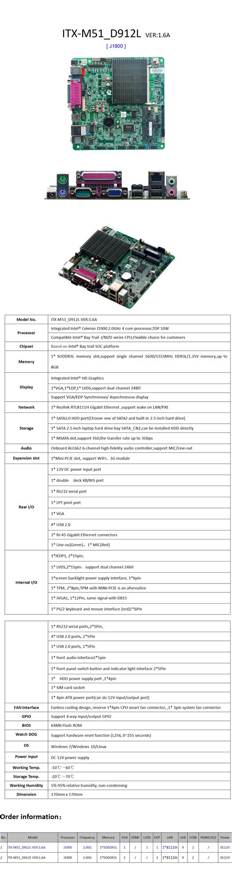 Itx M D L Motherboard Mini Itx With J Ddr Rs Sim Slot Lpt Ps Tpm V Fanless All In