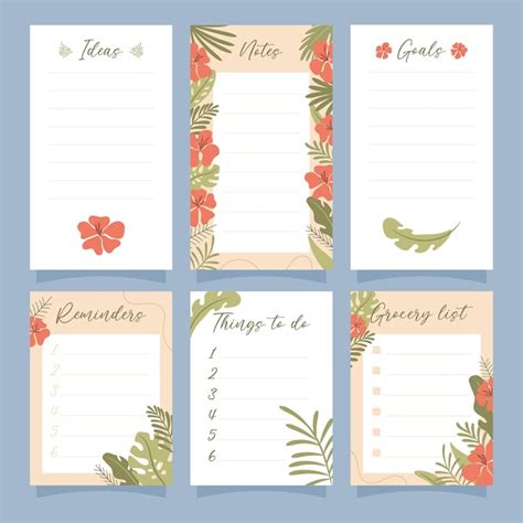 열 대 이국적인 배경 벡터 일러스트와 함께 인쇄 가능한 노트 세트 개념 프리미엄 벡터