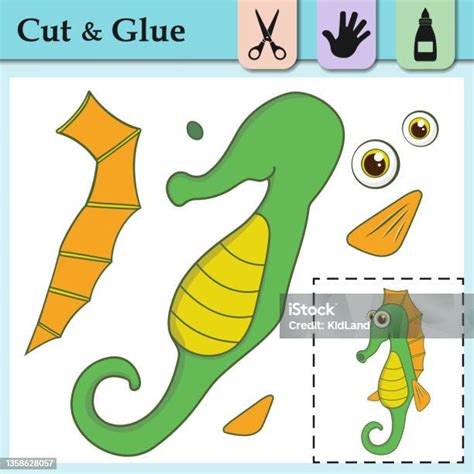 아이들을위한 종이 게임 아플리케 귀여운 바다 말을 만듭니다 잘라 내고 접착제 바다 물고기 유치원 아이들을위한 교육 논리 게임 가위 연습 미세 모터 절단 기술에 완벽한 워크