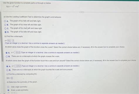 Solved Use The Given Function To Complete Parts A Through Chegg