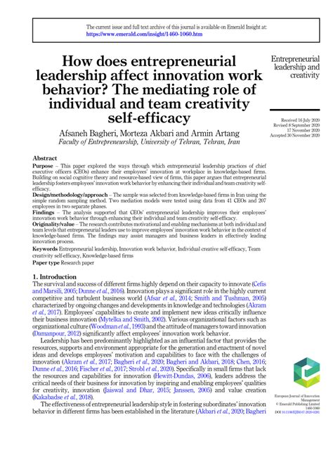 Pdf How Does Entrepreneurial Leadership Affect Innovation Work Behavior The Mediating Role Of