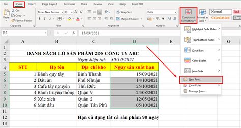 Tô ngày hết hạn bằng Conditional Formatting trong Excel