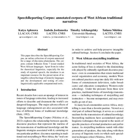 Speechreporting Corpus Annotated Corpora Of West African Traditional