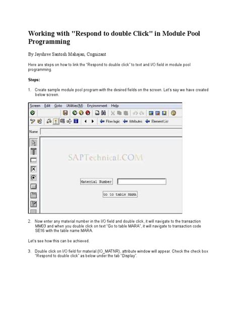 Module Pool 2 Working With Double Click Event In Module Pool Programming Pdf