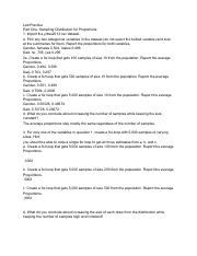 Lab Homework Pdf Lab Practice Part One Sampling Distribution For