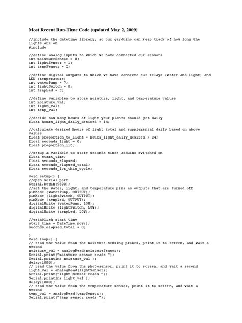 Most Recent Run Time Code Updated May 2 2009 Pdf Arduino