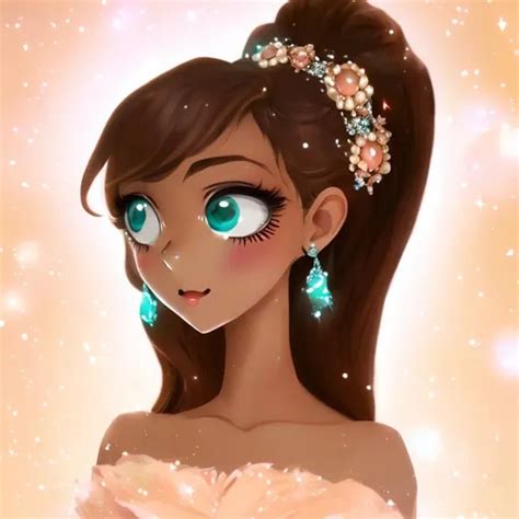 Anime Princess Teal Eyes Apricot Ballgown Diamon