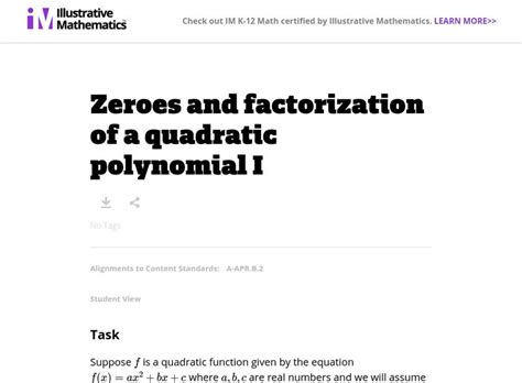 Illustrative Mathematics A Apr Zeroes And Factorization Of Quadratic