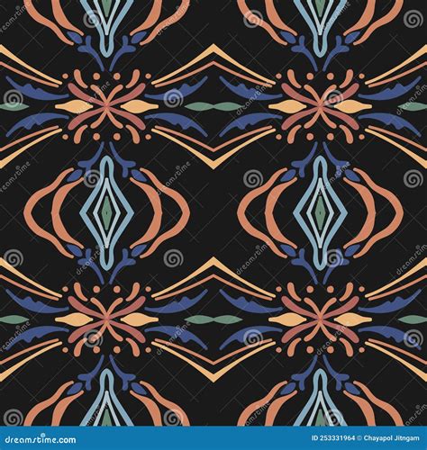 Tile Seamless Pattern Design With Colourful Motifs Background Stock