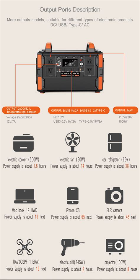 Portable Power Station 1000w 1048wh Solar Generator With 4x110v Ac