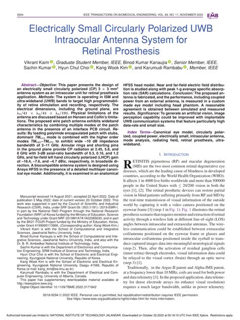 Pdf Electrically Small Circularly Polarized Uwb Intraocular Antenna System For Retinal Prosthesis