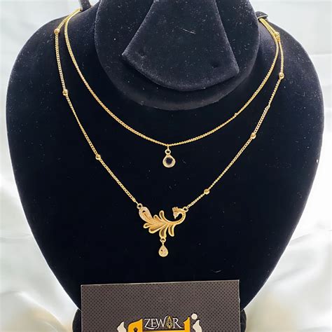 Double Chain Gold Pendent Necklace Zewar