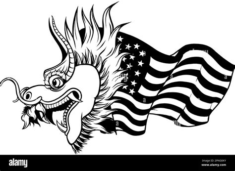 Dragon Head Black And White Vector Illustration Stock Vector Image