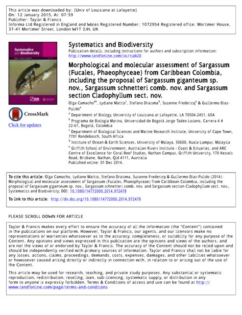 Pdf Morphological And Molecular Assessment Of Sargassum Fucales