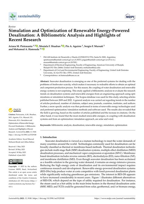 Pdf Simulation And Optimization Of Renewable Energy Powered Desalination A Bibliometric