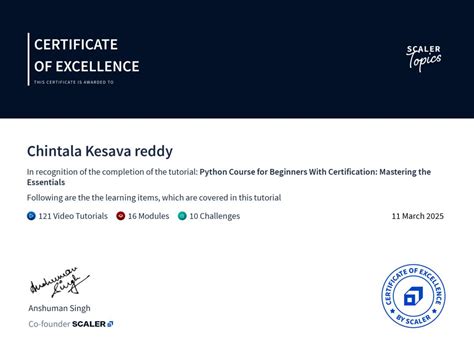 i have completed python course for beginners with certification mastering… chintala kesava reddy