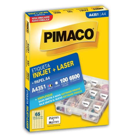 Etiqueta Adesiva InkJet E Laser A4 21 2x38 2mm Branco A4351 100 Folhas