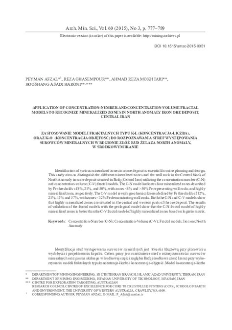Application Of Concentration Number And Concentration Volume Fractal Models To Recognize