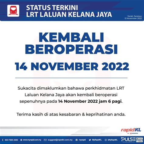 Rapidkl Lrt Kelana Jaya Line Resumes Full Operations From 14 Nov Free