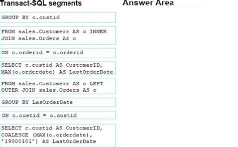 which four transact sql segments should you use to develop the solution