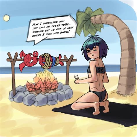 Peni Parker Spider Ham Marvel Spider Man Series Spider Verse Beach Bikini Coconut Tree
