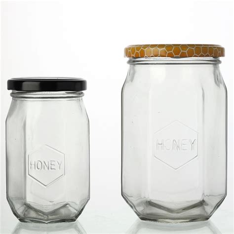 High Quality Luxury Hexagon Empty 500 Ml Glass Honey Jar With Screw Lid