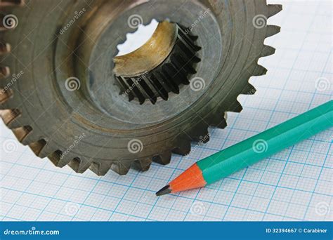 Gear And Pencil Stock Image Image Of Machinery Connect 32394667