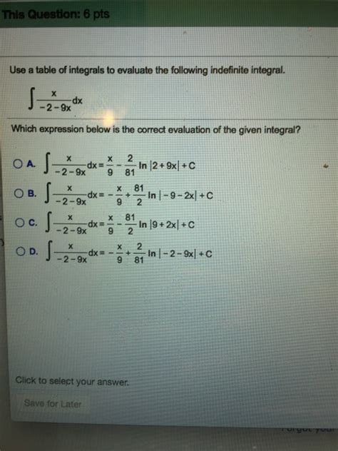 Solved Use A Table Of Integrals To Evaluate The Following Chegg