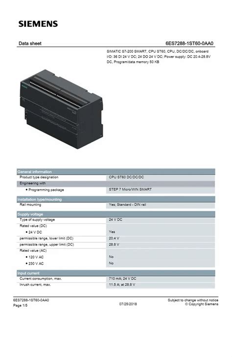 36 Input 24 Output S7 200 Siemens Smart ST60 PLC CPU For Computer At 19000 Piece In Vadodara