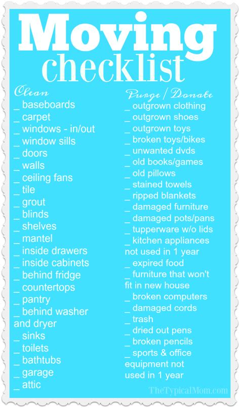 Printable House Moving Checklist Template