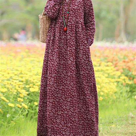 Floral Print Crew Neck Dress Casual Long Sleeve Comfy Dress For Spring
