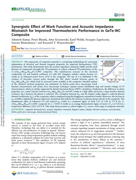 Pdf Synergistic Effect Of Work Function And Acoustic Impedance