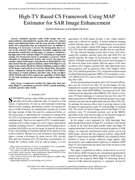 pdf high tv based cs framework using map estimator for sar image