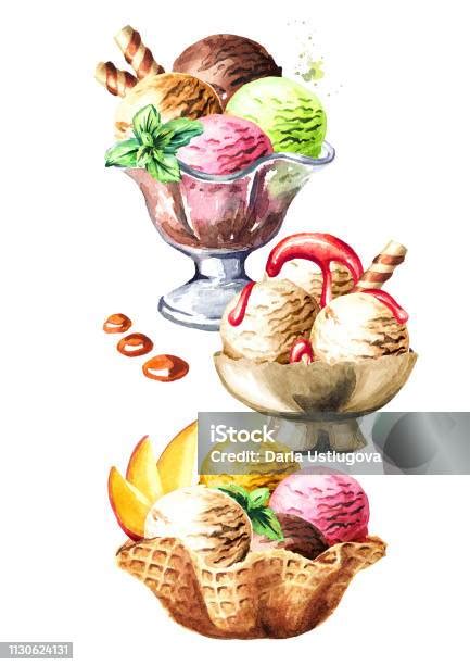 아이스크림 유사 카드입니다 흰색 배경에 고립 수채화 손으로 그린 그림 수채화에 대한 스톡 벡터 아트 및 기타 이미지 수채화