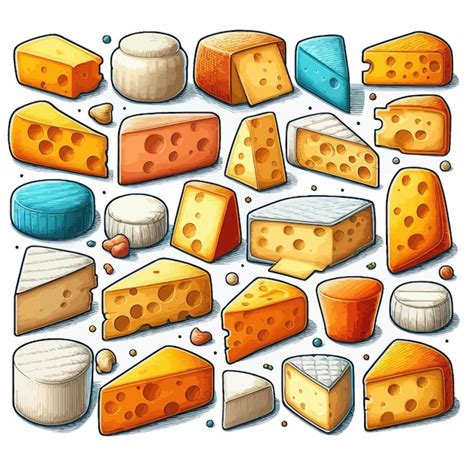 Premium Vector A Drawing Of Cheeses With Different Colors And Shapes