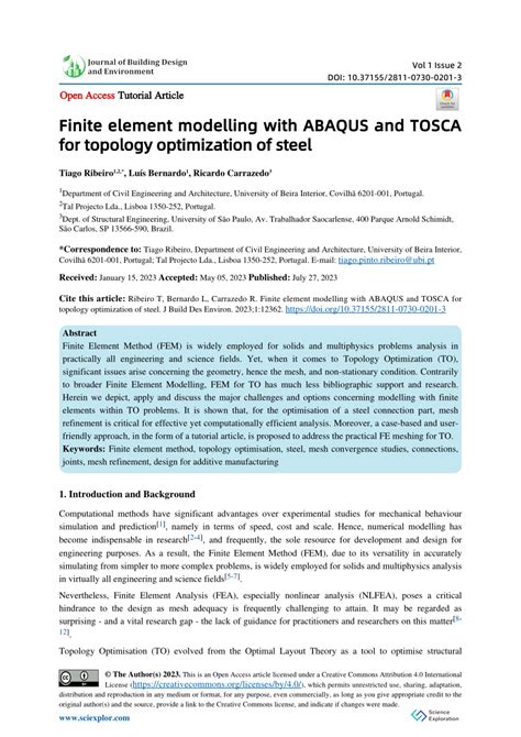 pdf finite element modelling with abaqus and tosca for topology