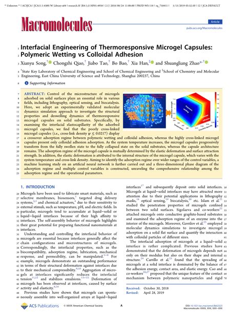 Pdf Interfacial Engineering Of Thermoresponsive Microgel Capsules Polymeric Wetting Versus