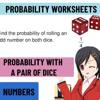 Probability Probability With A Pair Of Dice Worksheet Numbers