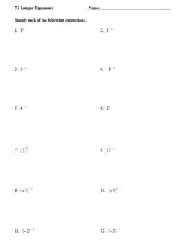 Integer Exponents Worksheet By Sara Tupa TPT