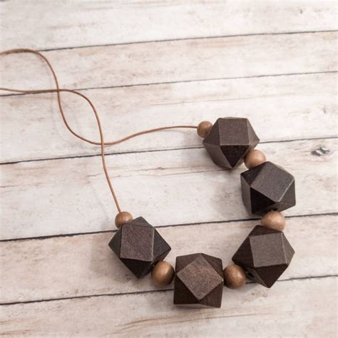 Chunky Wooden Bead Necklace Geometric Wooden Necklace Large Wood