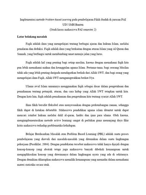 implementasi metode problem based learning pada pembelajaran fikih pai